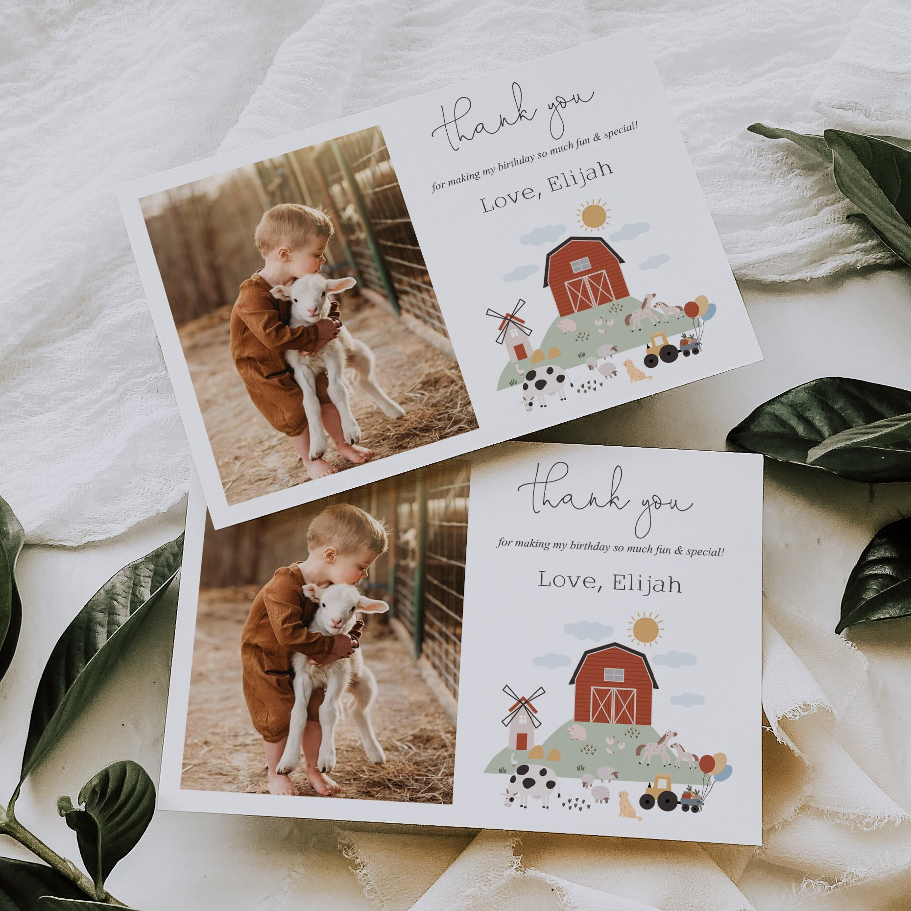 Farm Party Photo Thank You Card Template, Barnyard Party Photo Birthday ...