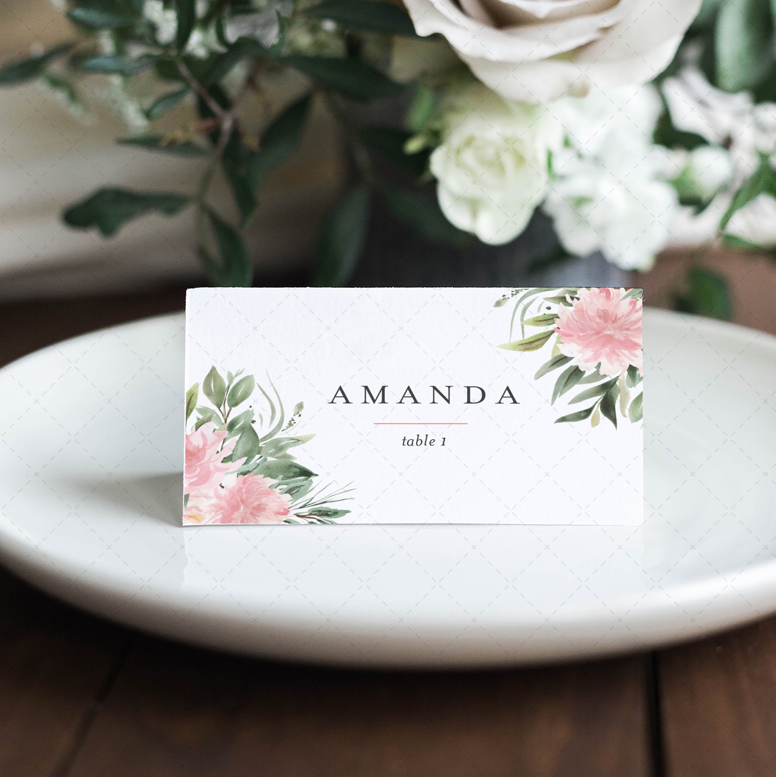 Blush Pink Place Card Template, Floral Place Cards Printable ...
