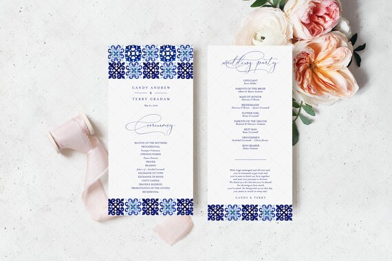 Blue Tile Program Template Printable Italian Blue Tile | Etsy