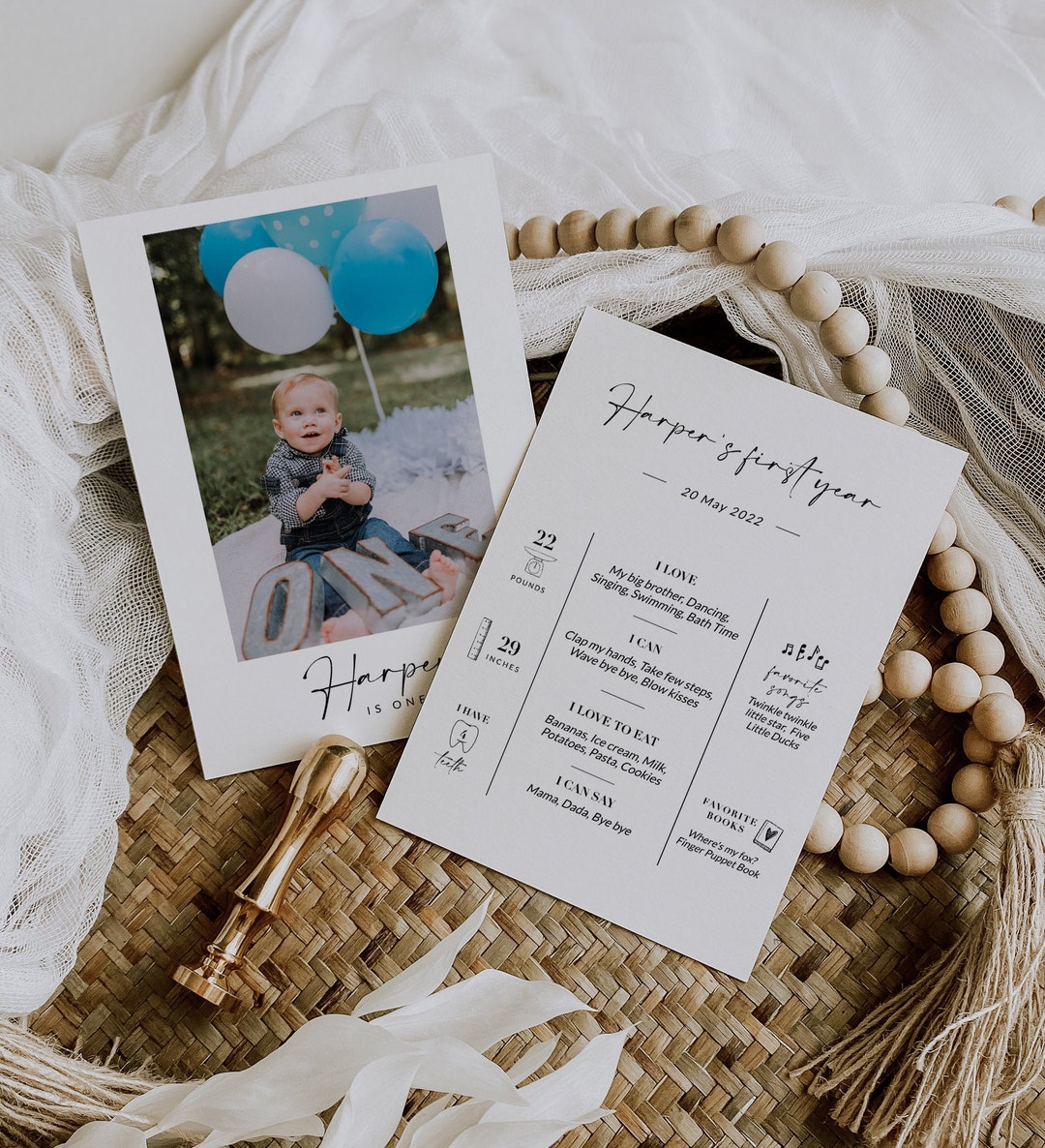 First Birthday Photo Card Template, Modern First Birthday Photo ...