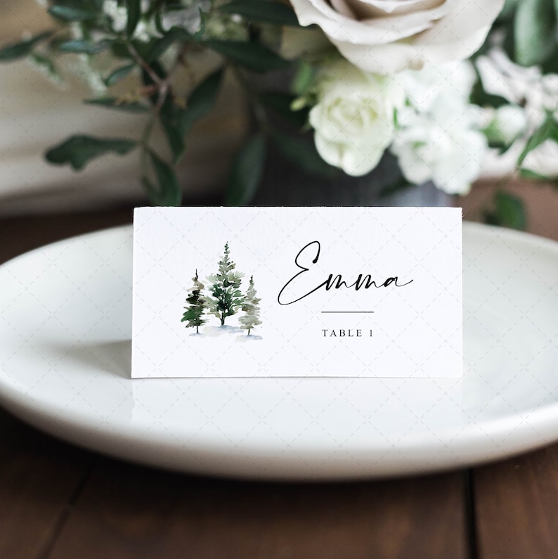 Pine Tree Place Cards Template Winter Forest Printable Place | Etsy