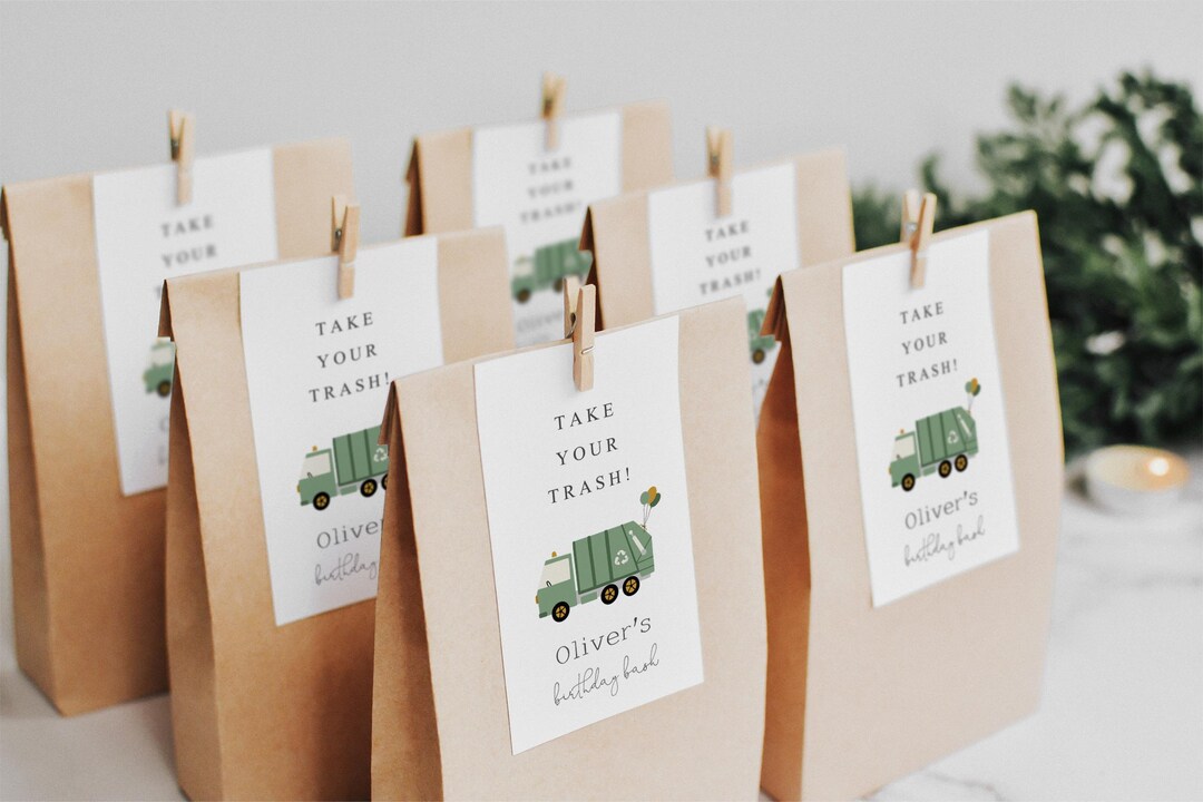 Garbage Truck Birthday Tags, Trash Favor Tags, First Birthday, Garbage ...
