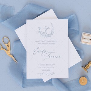 French Blue Wedding Invitation Template, Dusty Blue Wedding Invitation ...