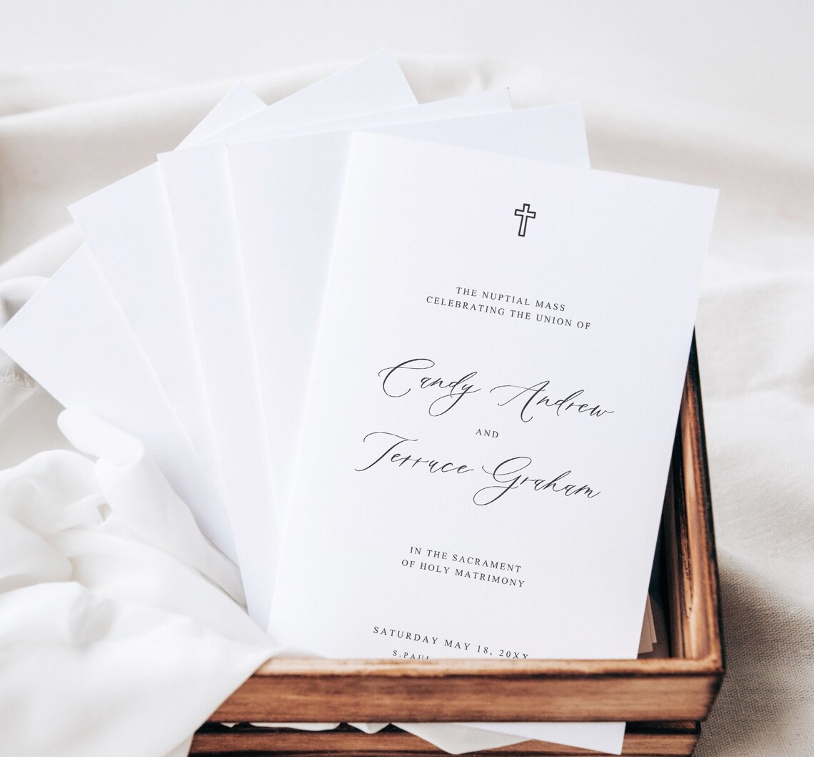 Catholic Wedding Program, Minimalist Wedding Program, Folded Wedding ...