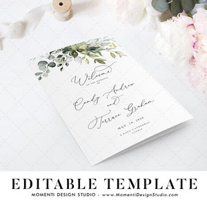 Greenery Program Template Folded Wedding Program Printable | Etsy