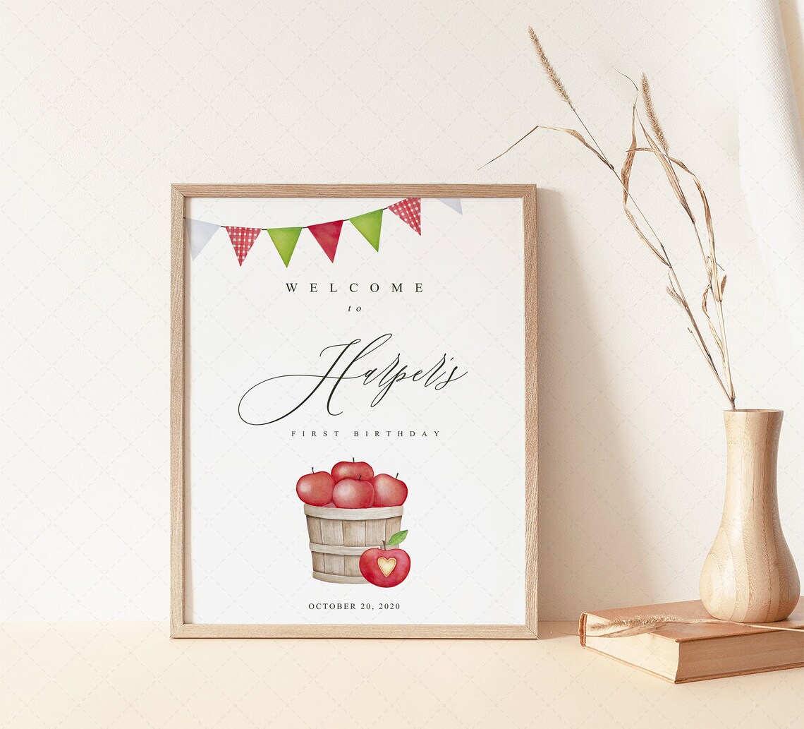 Fall Apple Birthday Welcome Sign Template Printable Editable | Etsy