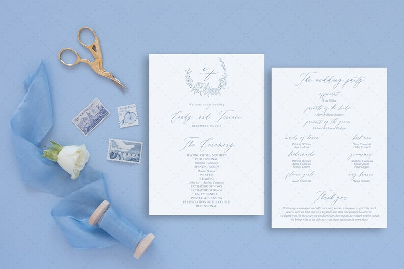 French Blue Program Template Dusty Blue Wedding Program | Etsy