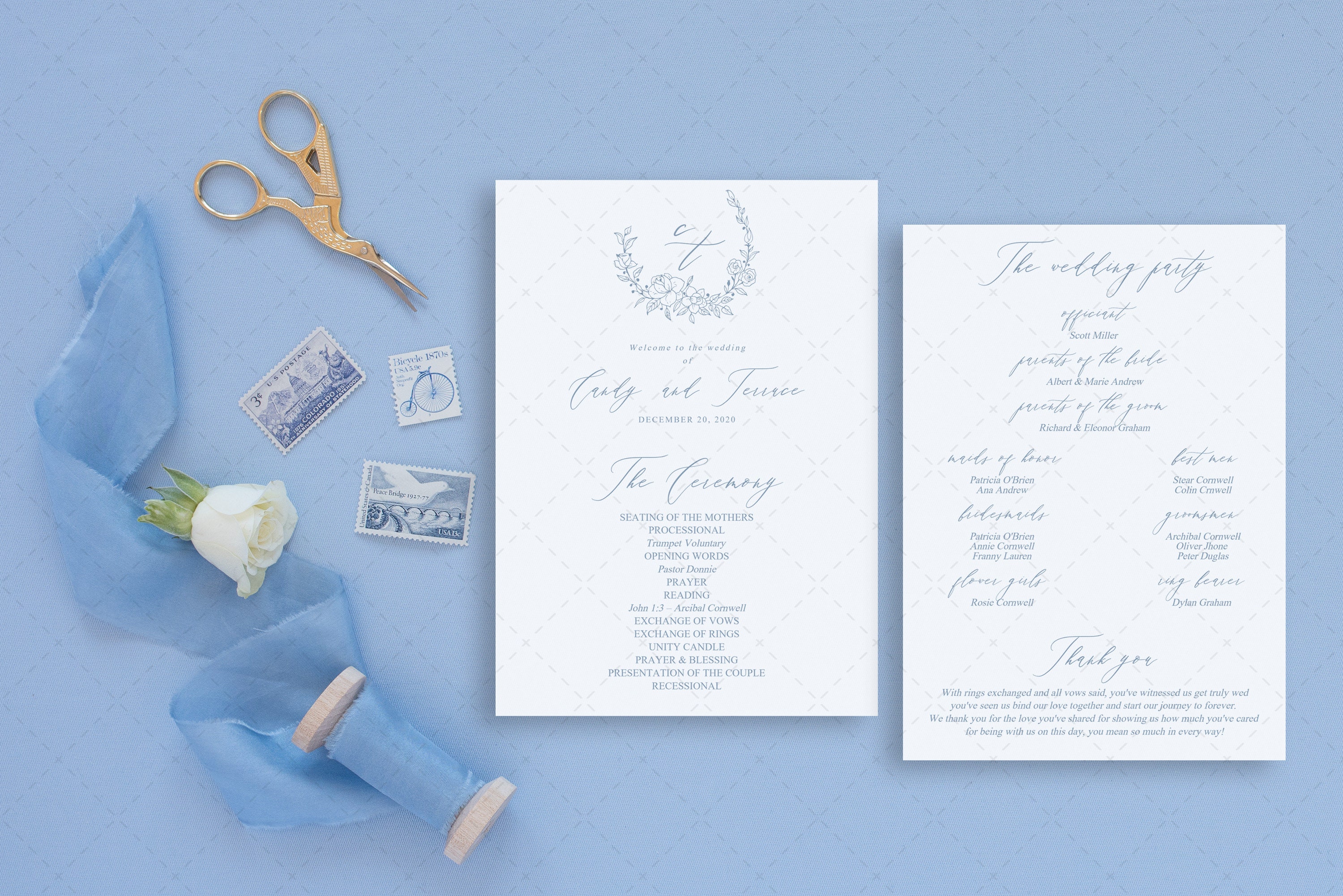 French Blue Program Template Dusty Blue Wedding Program | Etsy