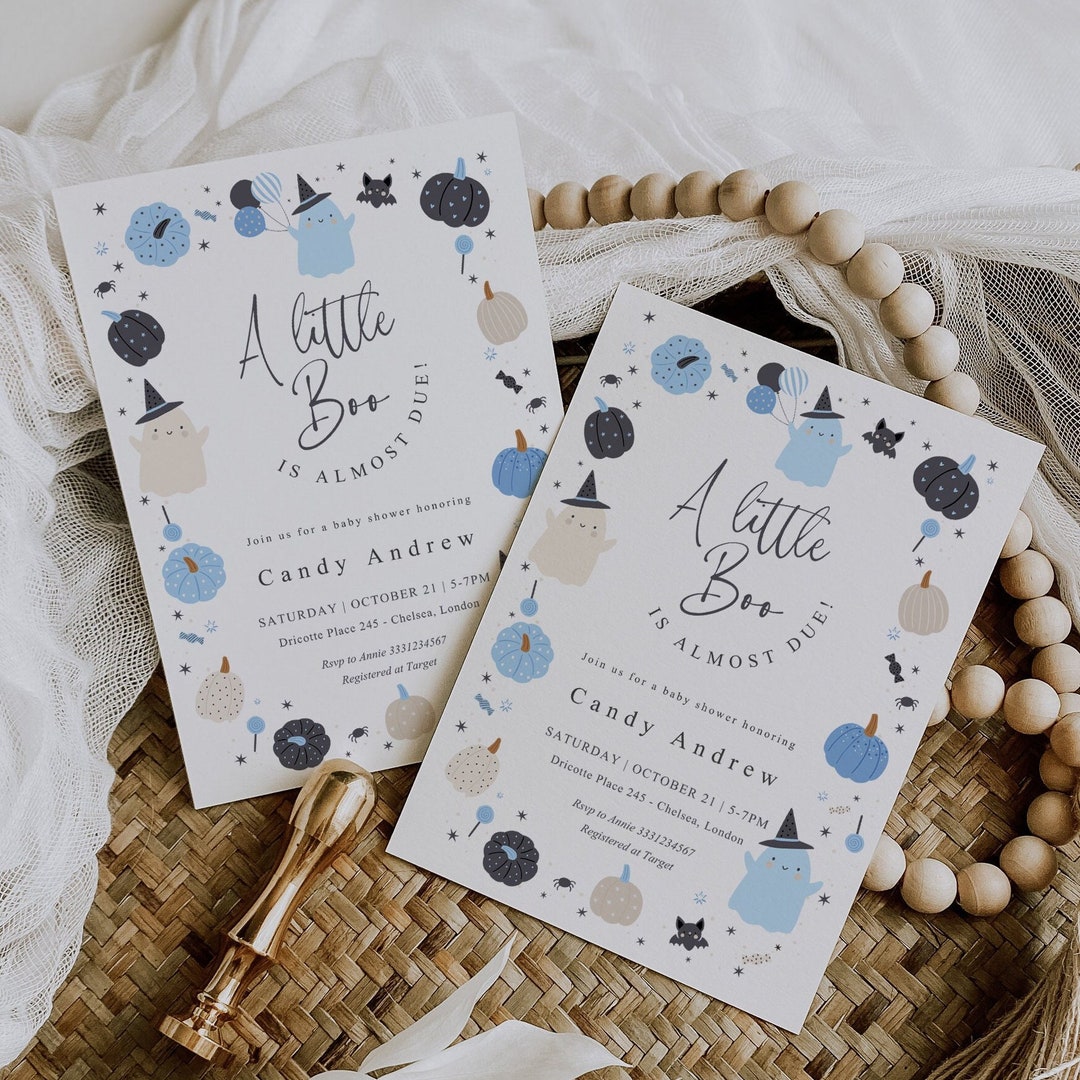 A Little Boo is Almost Due Baby Shower Invitation, Boy Halloween Baby ...
