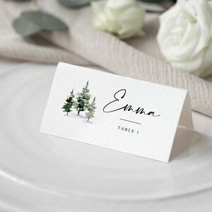 Pine Tree Place Cards Template, Winter Forest Printable Place Cards ...