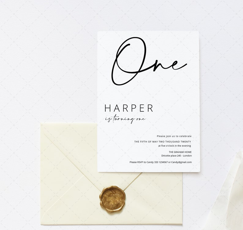Minimal First Birthday Invitation Template Modern Birthday - Etsy