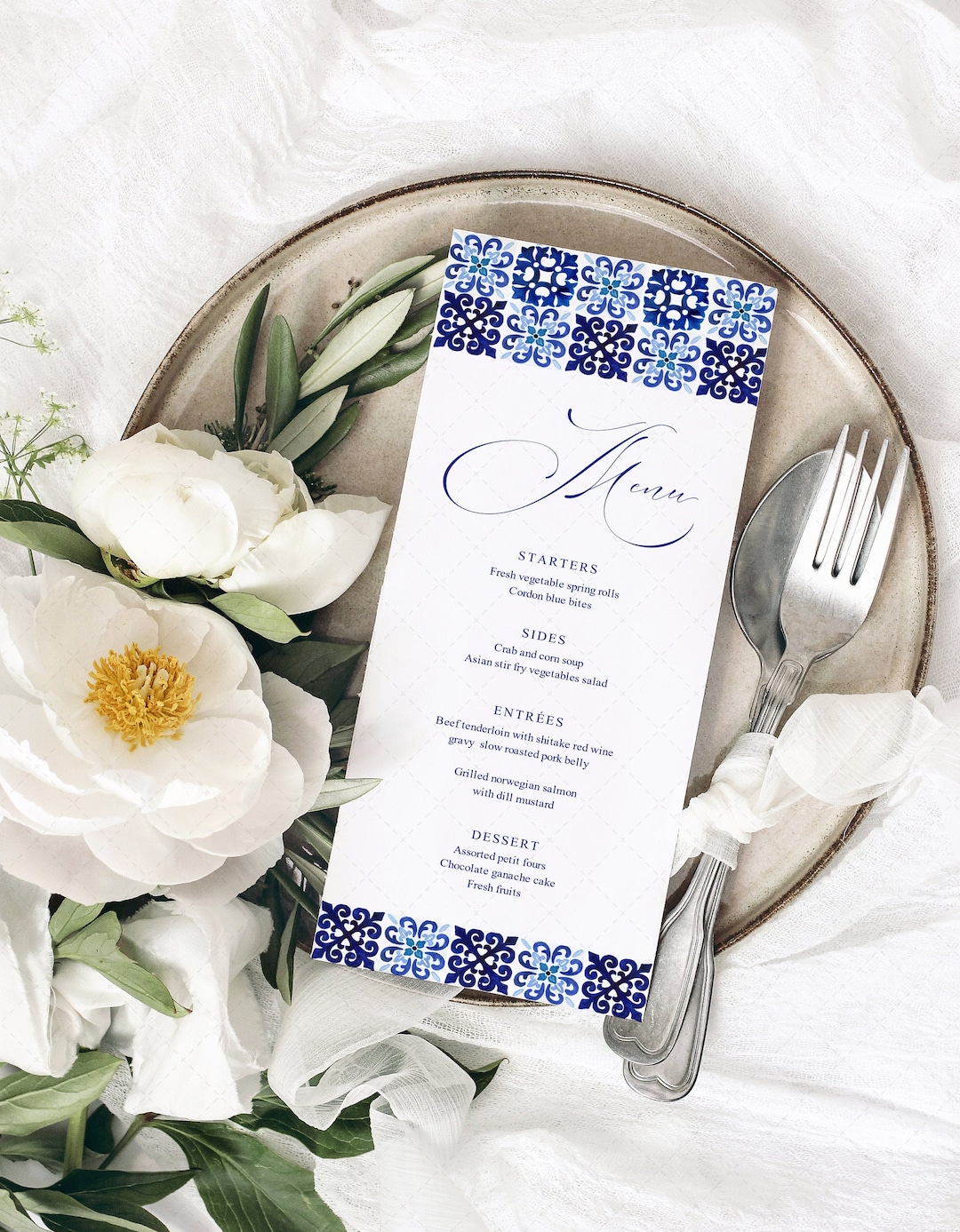 Blue Tile Menu Template, Italian Tile Wedding Menu Template, Portuguese ...