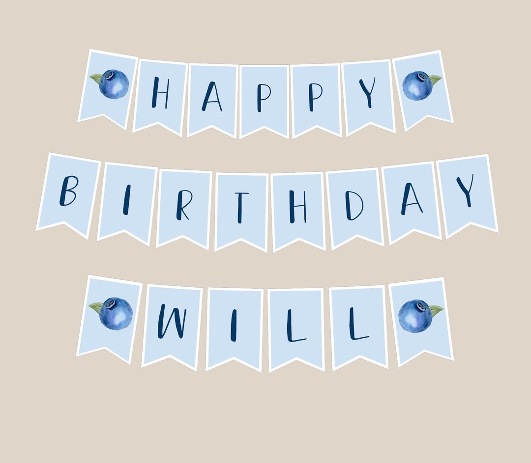 Blueberry Happy Birthday Banner Template, Editable Baby's First ...