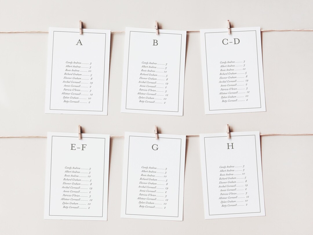 Alphabetical Seating Cards Template, Editable Table Cards, Printable ...