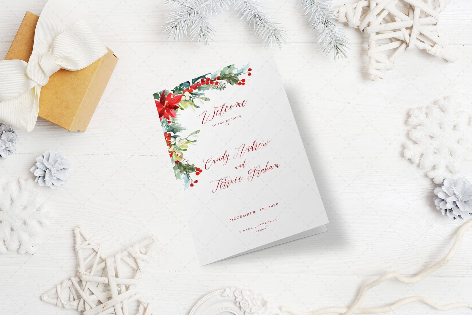 Christmas Program Template Folded, Holiday Wedding Program Printable ...