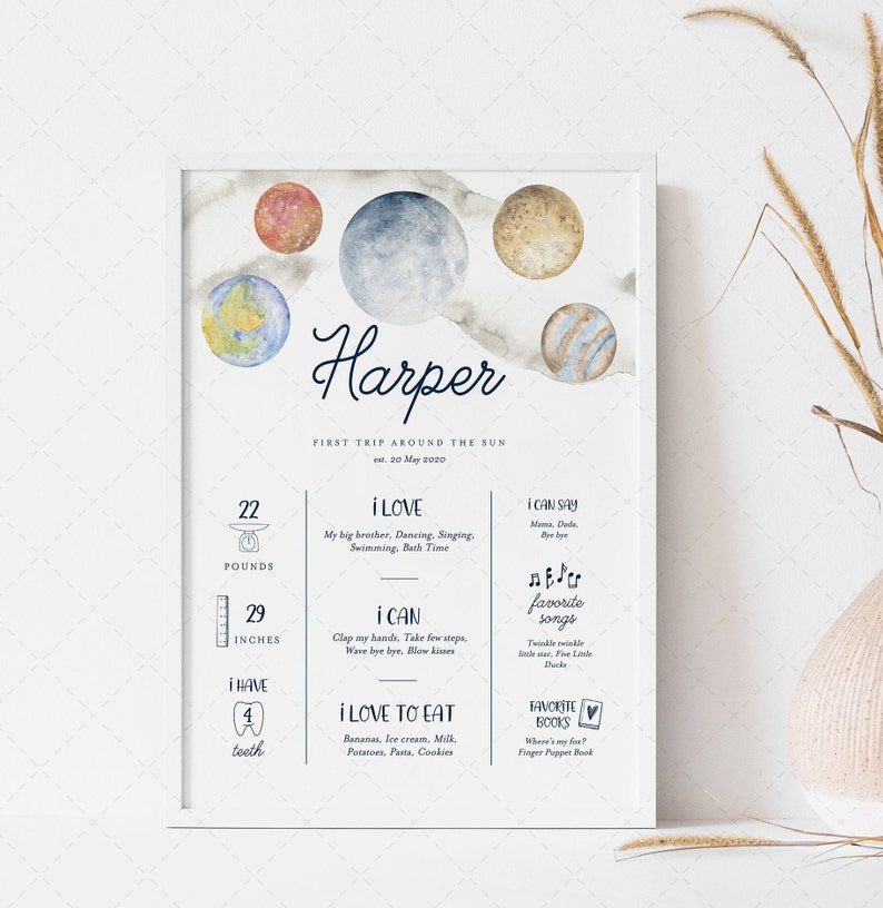 Space First Birthday Milestone Poster Template Galaxy - Etsy