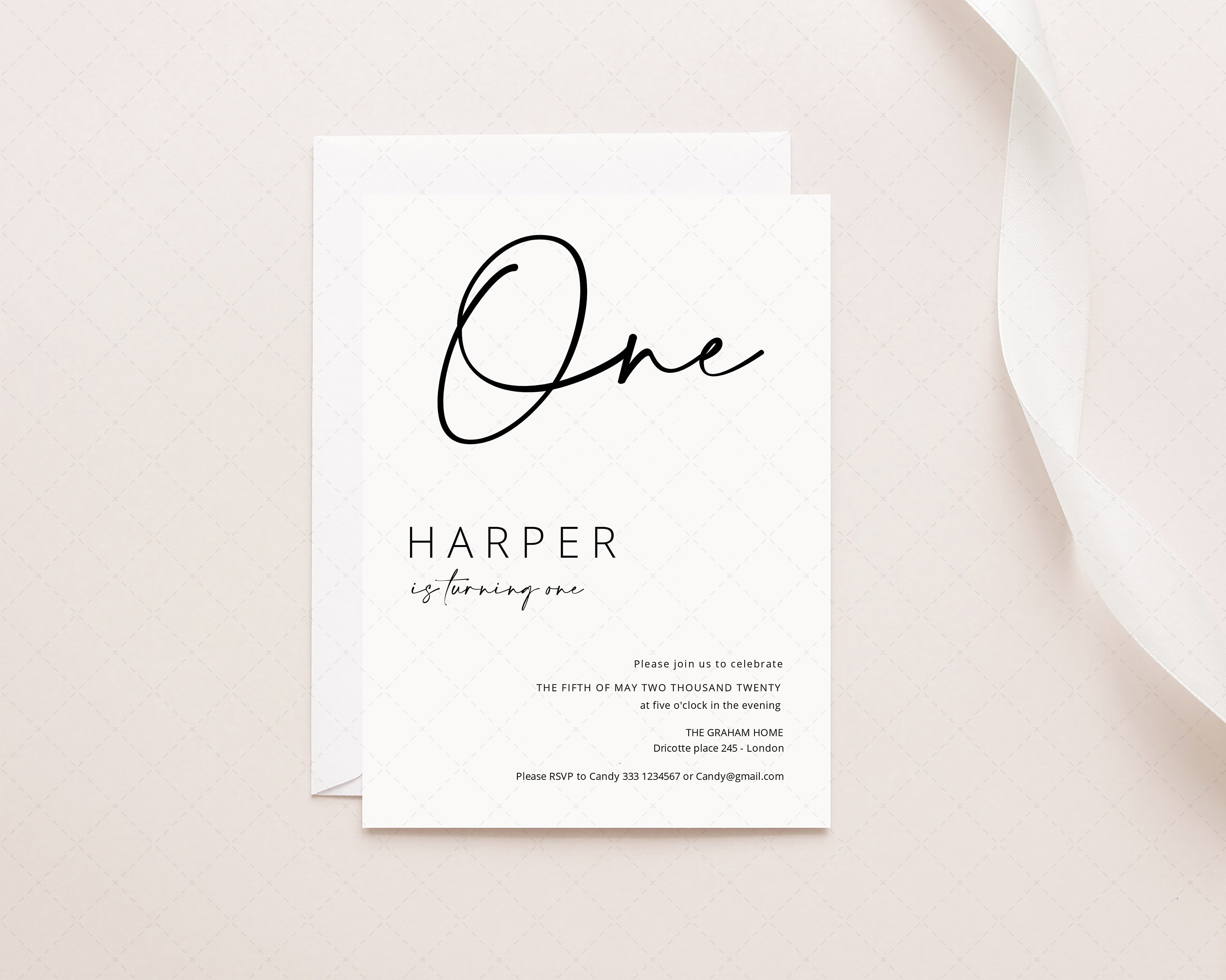 Minimal First Birthday Invitation Template, Modern Birthday Party ...