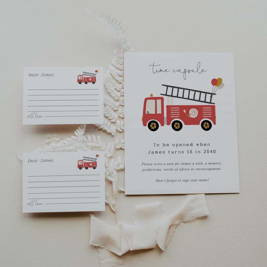 Fire Truck Time Capsule First Birthday Template, Firefighter Time ...