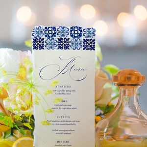 Blue Tile Menu Template, Italian Tile Wedding Menu Template, Portuguese ...