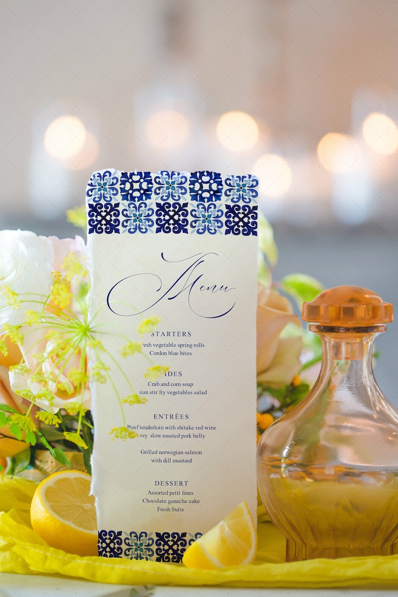 Blue Tile Menu Template Italian Tile Wedding Menu Template - Etsy