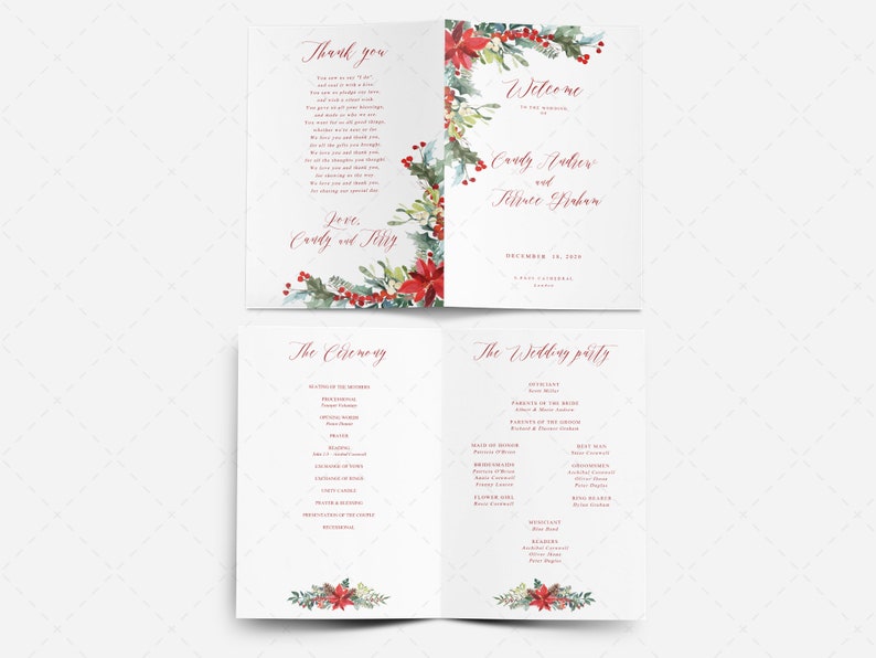 Christmas Program Template Folded, Holiday Wedding Program Printable ...