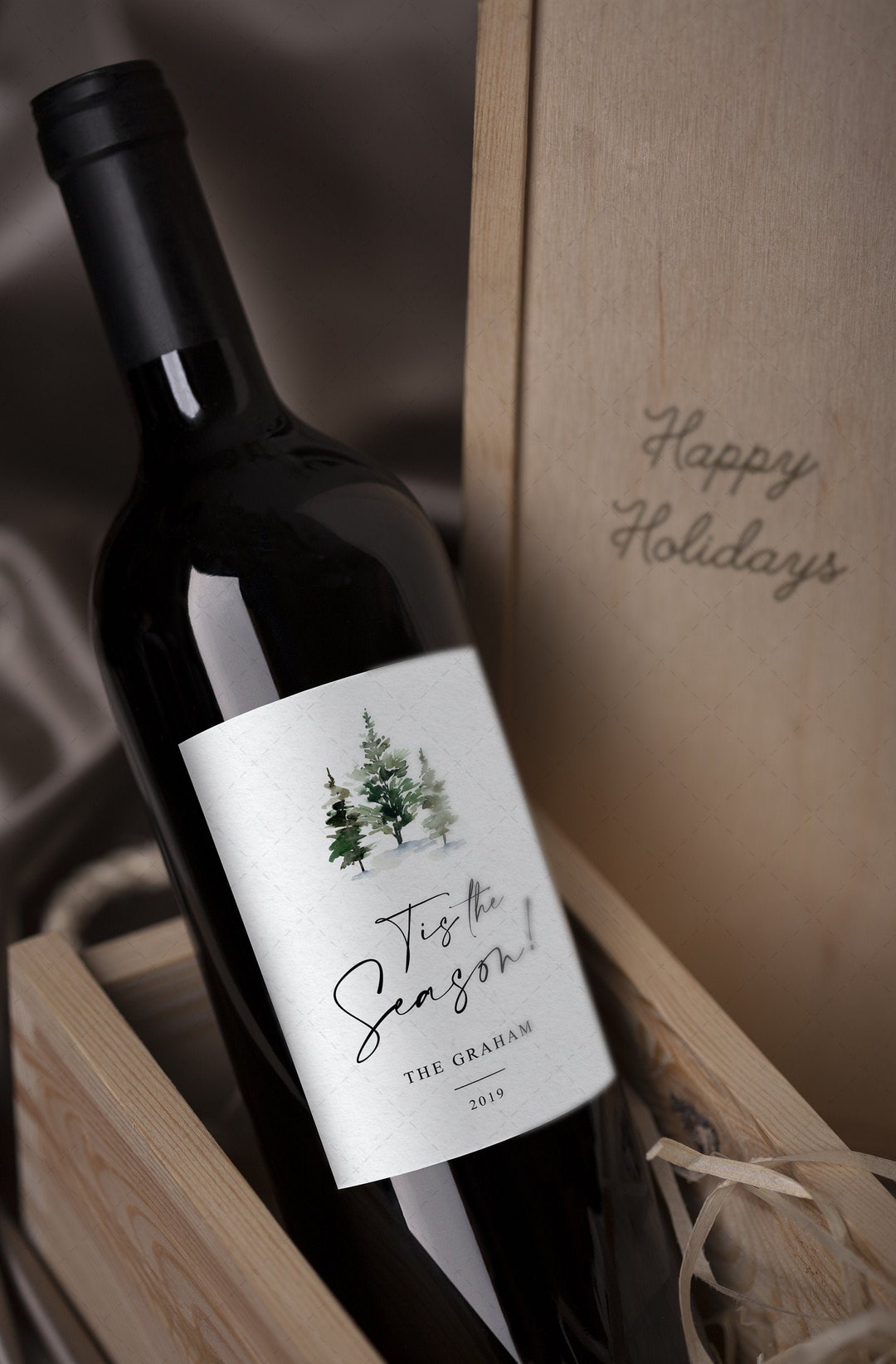 Pine Tree Wine Label Template, Editable Winter Wine Label, Woodland ...