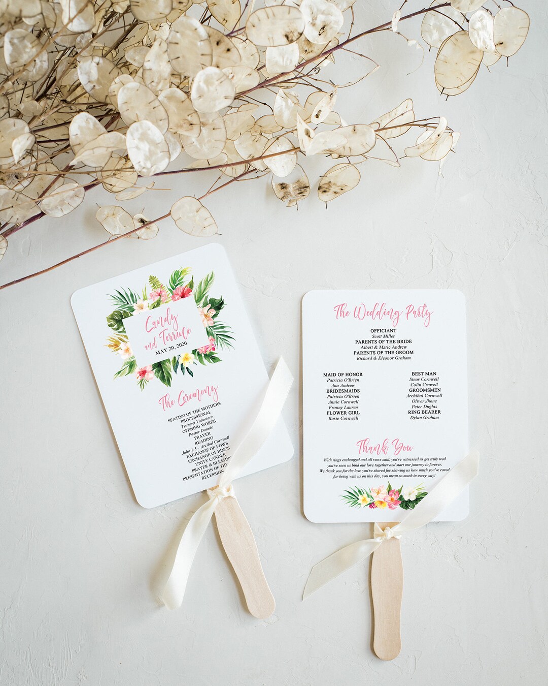 Wedding Fan Program Template Tropical, Wedding Program Printable ...