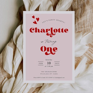 Valentine's First Birthday Invitation Template, Printable Editable ...