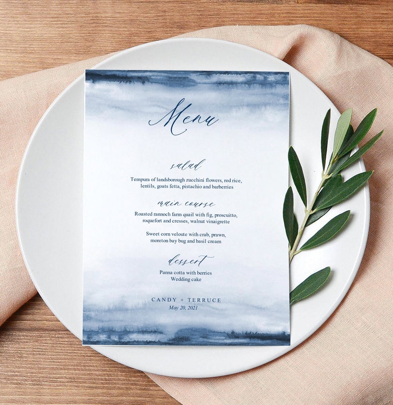 Blue Watercolor Menu Template Ocean Wedding Menu Template - Etsy