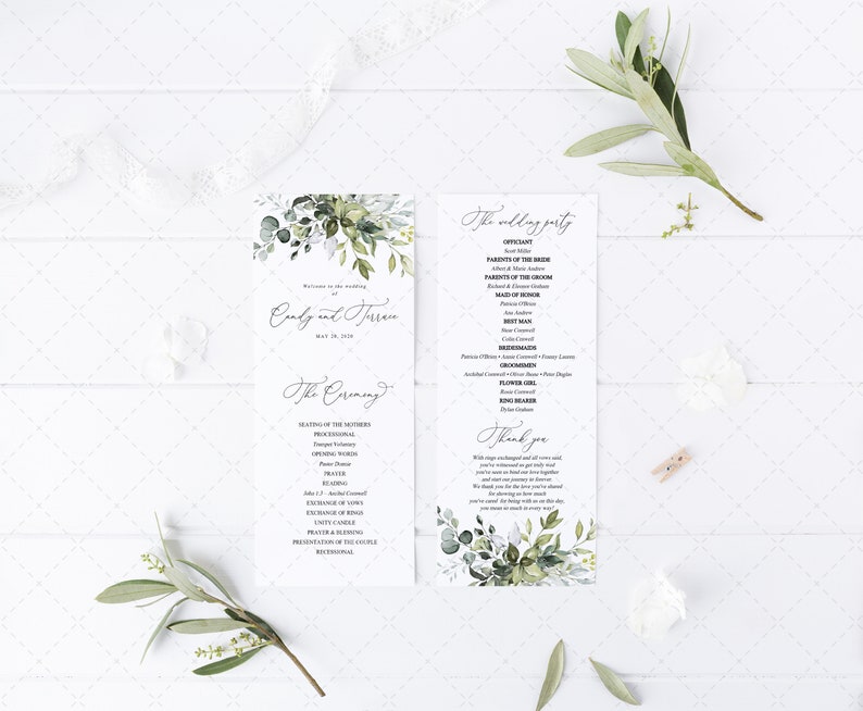 Greenery Wedding Program Template Eucalyptus Wedding Program | Etsy