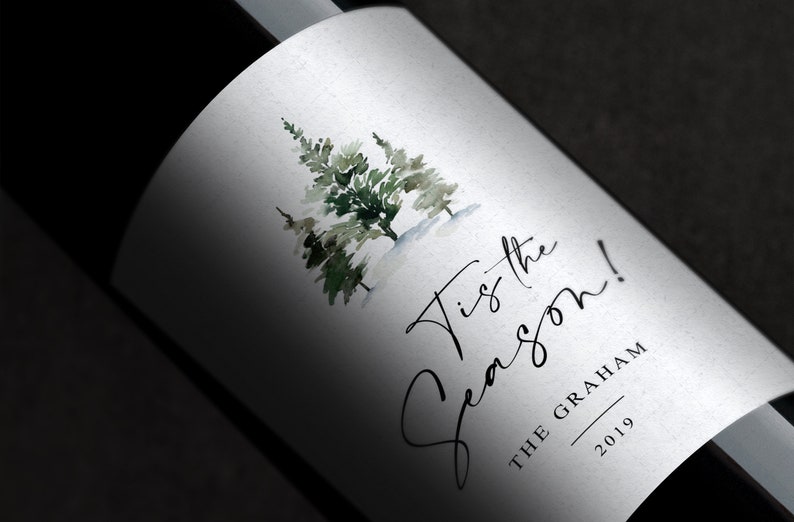 Pine Tree Wine Label Template, Editable Winter Wine Label, Woodland ...