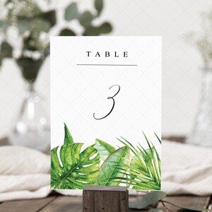 Tropical Table Numbers Template, Printable Hawaii Table Numbers, Palm ...