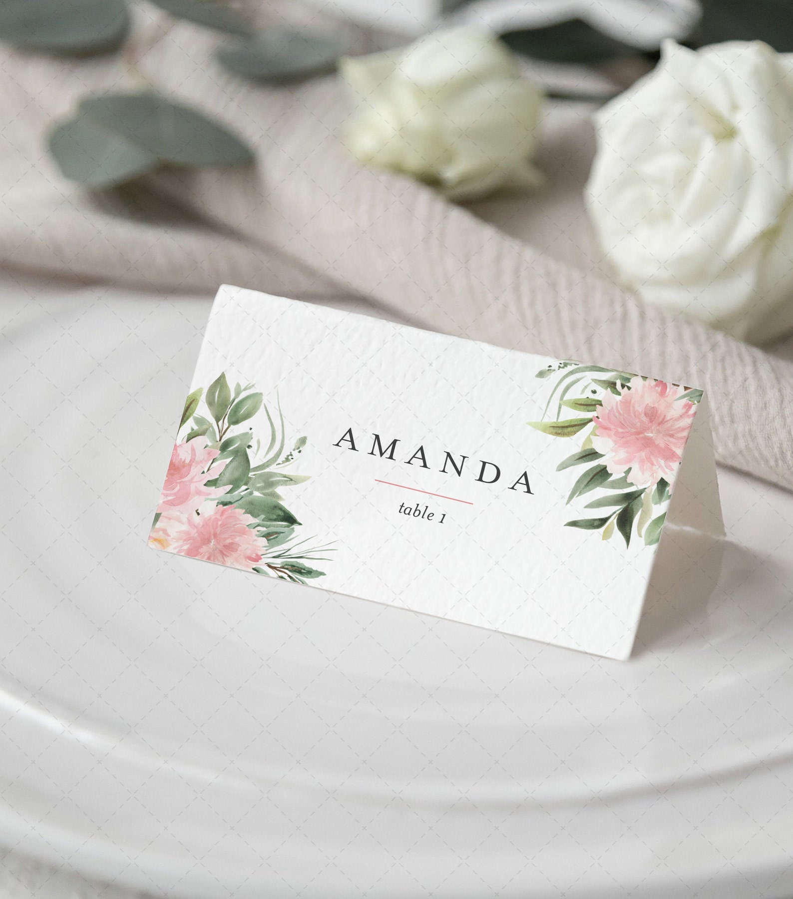 Blush Pink Place Card Template, Floral Place Cards Printable ...
