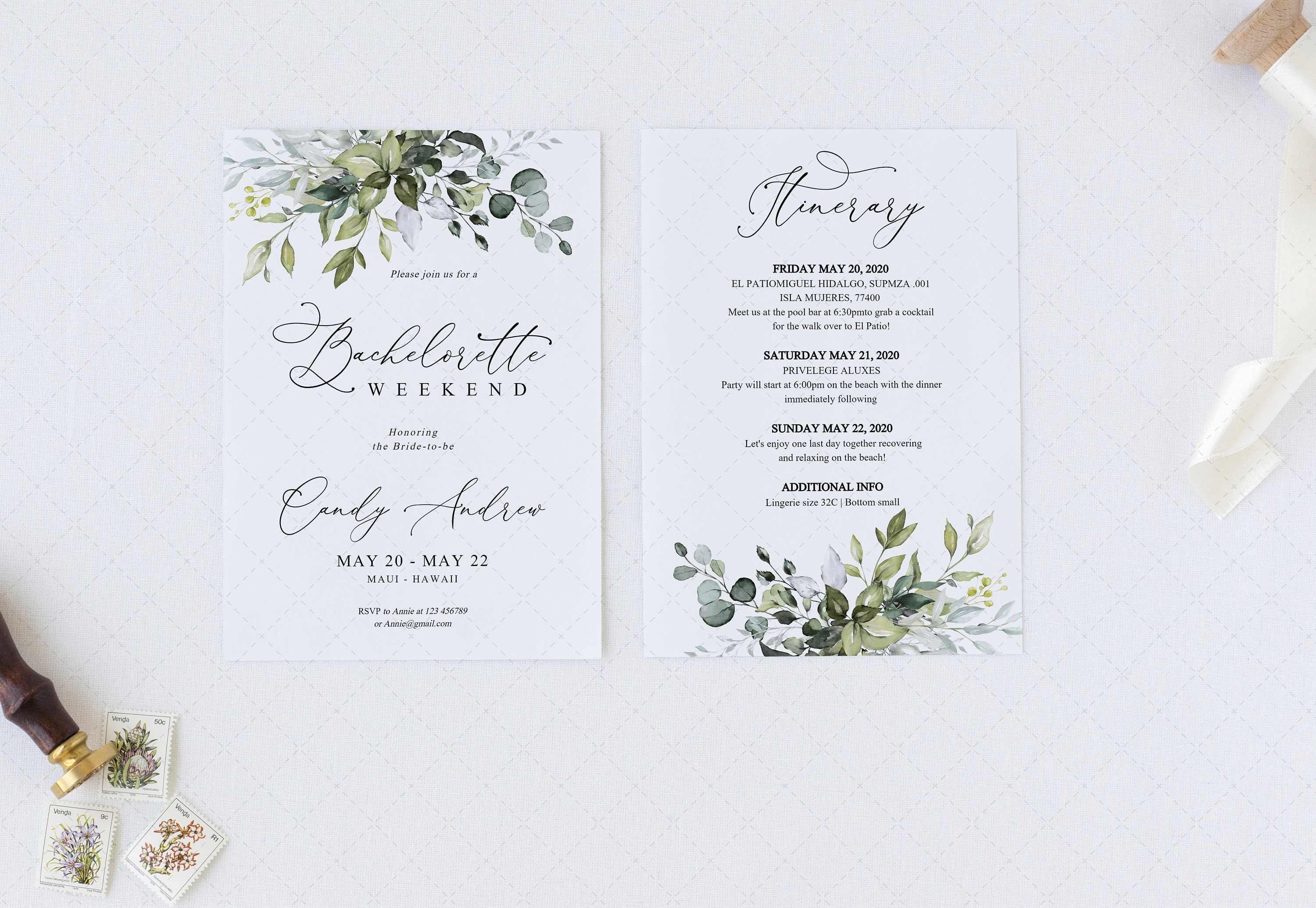 Greenery Bachelorette weekend Invitation Template | Etsy