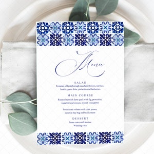 Blue Tile Menu Template, Italian Tile Wedding Menu Template, Portuguese ...