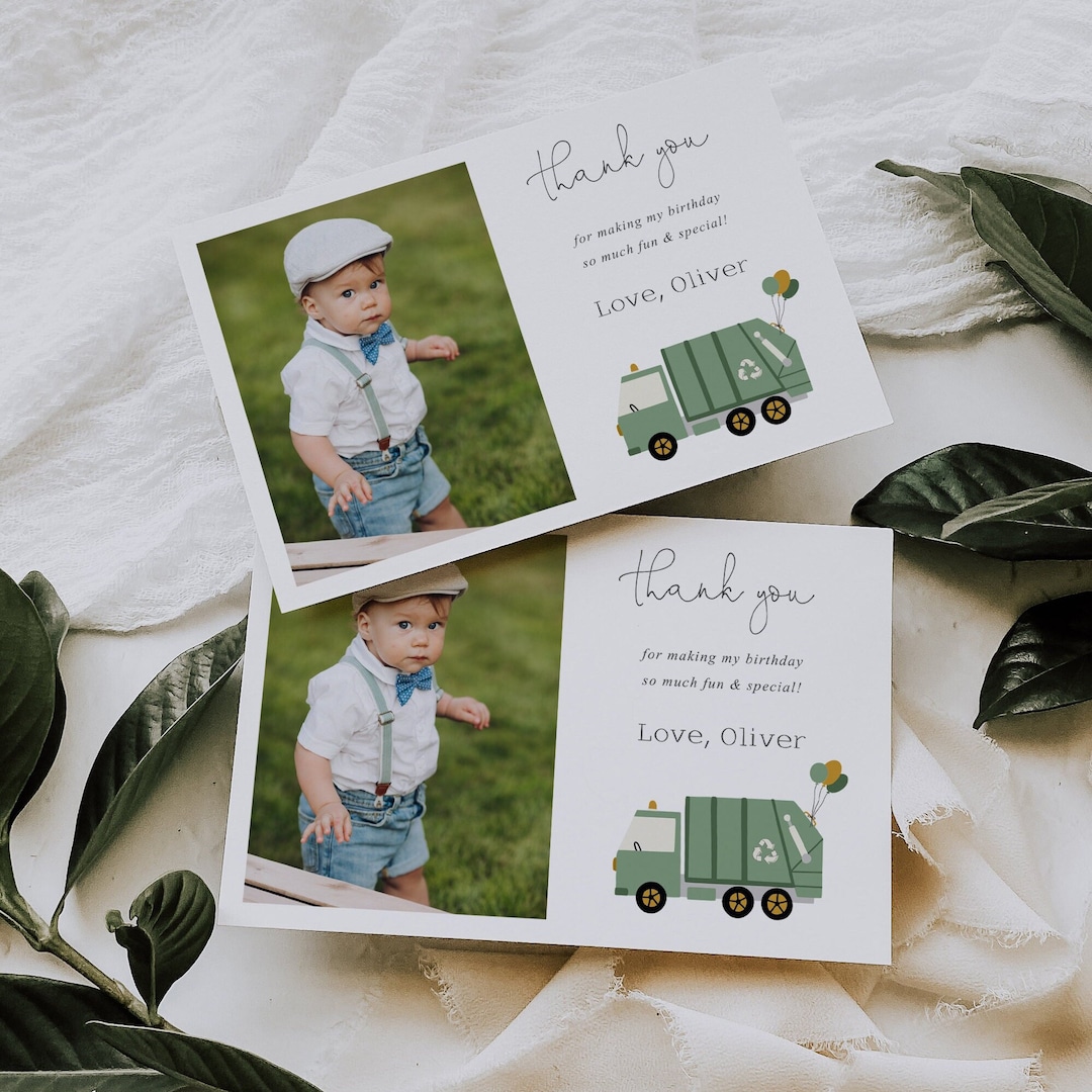 Garbage Truck Party Photo Thank You Card Template, Trash Bash Party ...