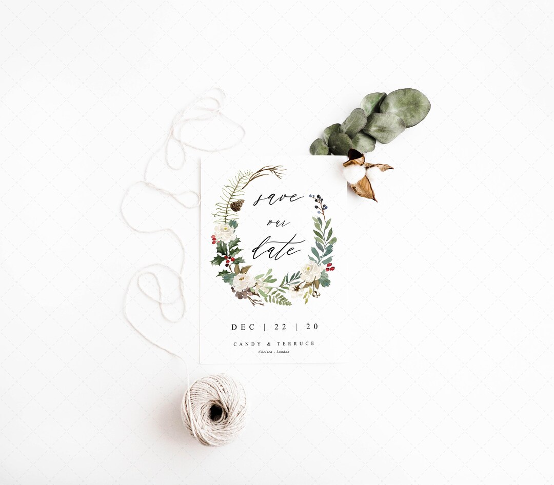 Save the Date Christmas Template, Printable Winter Save the Date ...