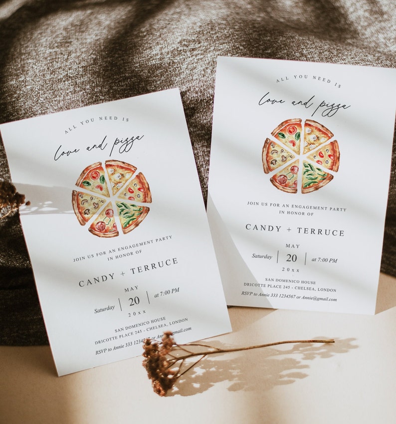 Love and Pizza Engagement Invitation, Pizza Party Engagement Invitation ...