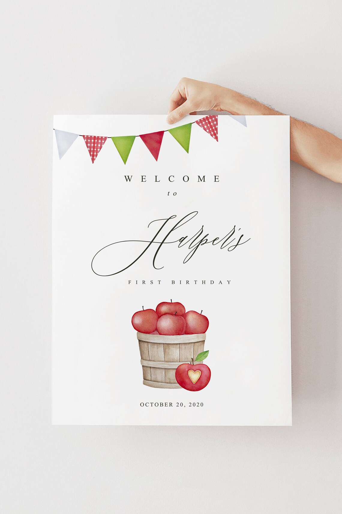 Fall Apple Birthday Welcome Sign Template, Printable Editable Birthday ...