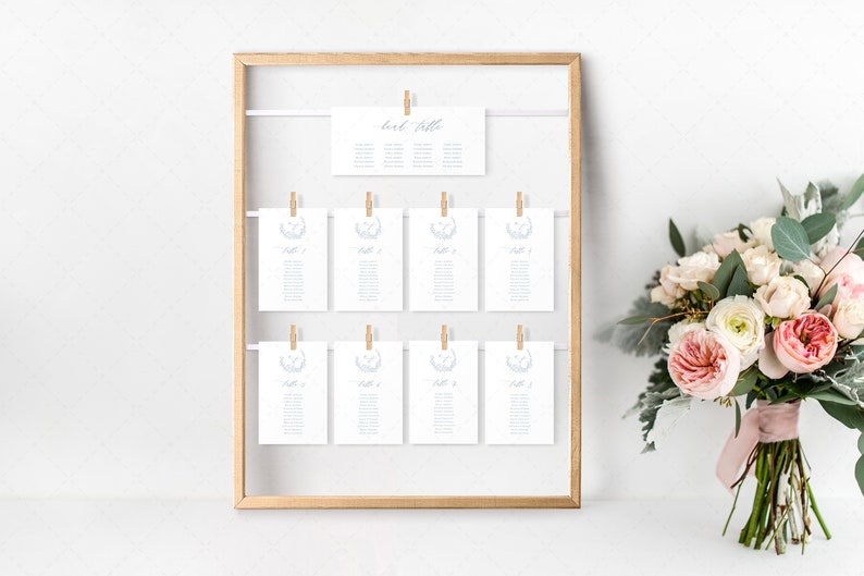 Seating Chart Cards Template, Monogram Dusty Blue Seating Cards ...