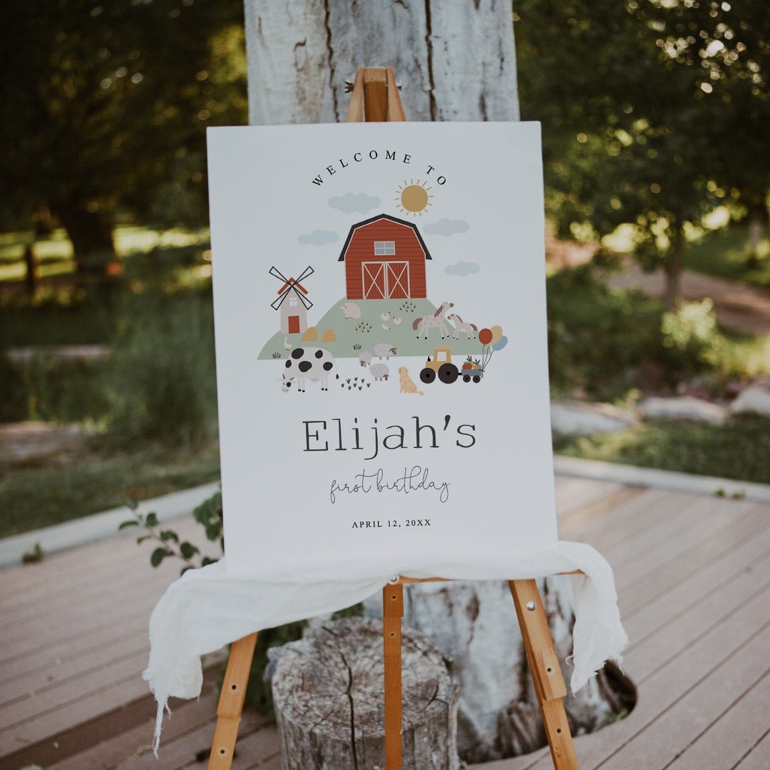 Farm First Birthday Welcome Sign, Barnyard Birthday Welcome Sign, Red ...