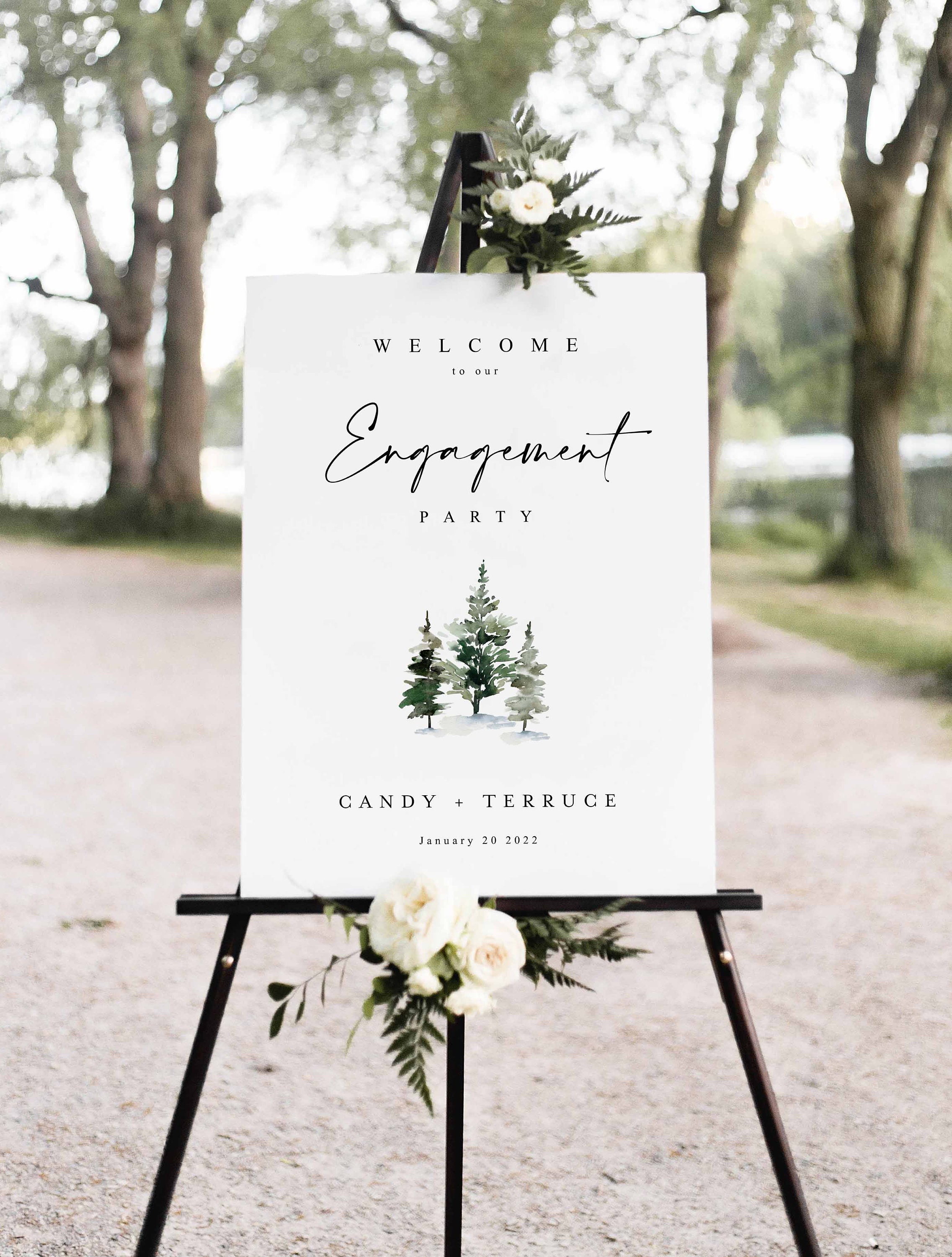 Winter Engagement Welcome Sign Template, Printable Tree Forest Welcome ...