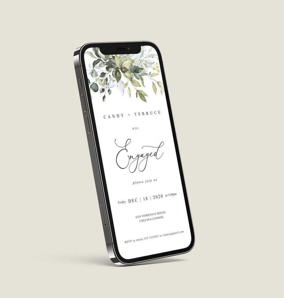 Digital Engagement Party Invitation, Electronic Greenery Engagement ...