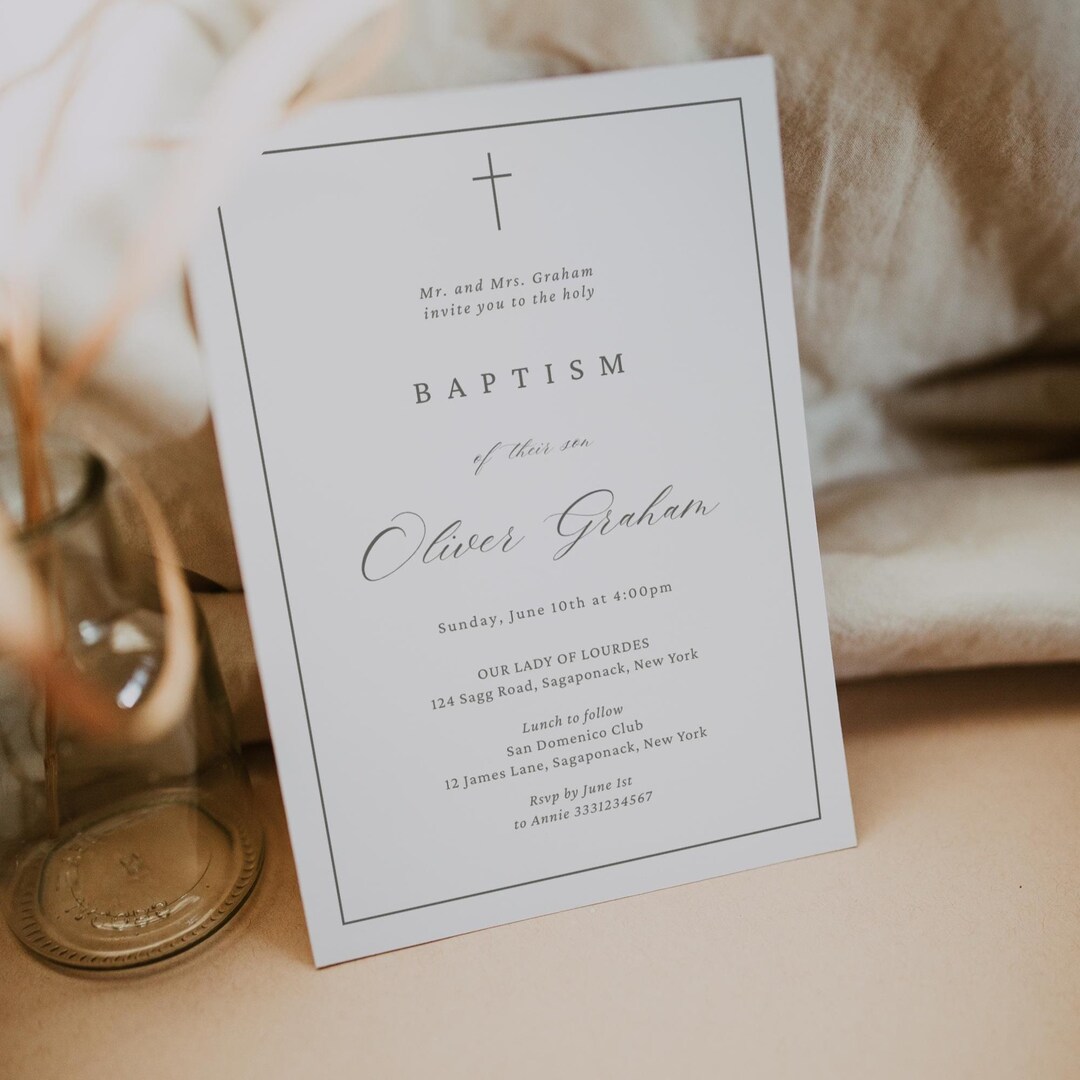 Baptism Invitation, Simple Elegant Baptism Invitation Template ...