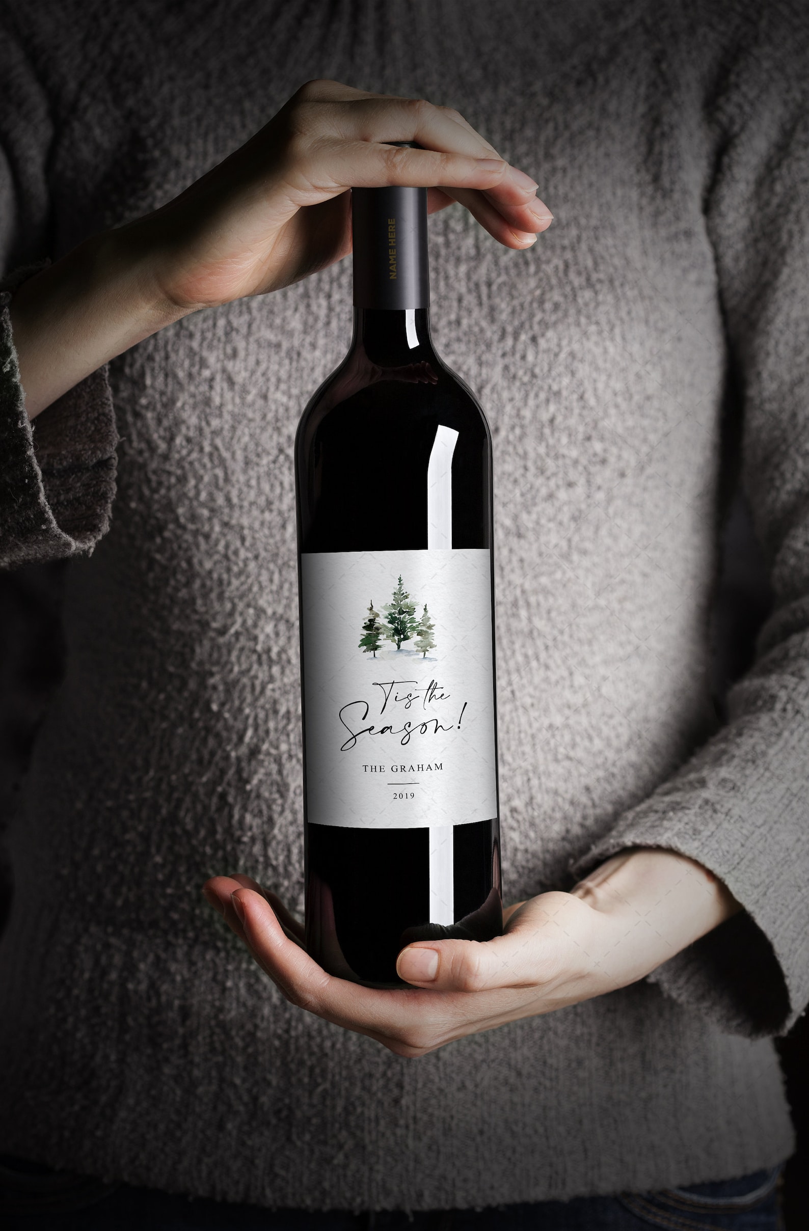 Pine Tree Wine Label Template, Editable Winter Wine Label, Woodland ...