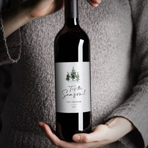 Pine Tree Wine Label Template, Editable Winter Wine Label, Woodland ...
