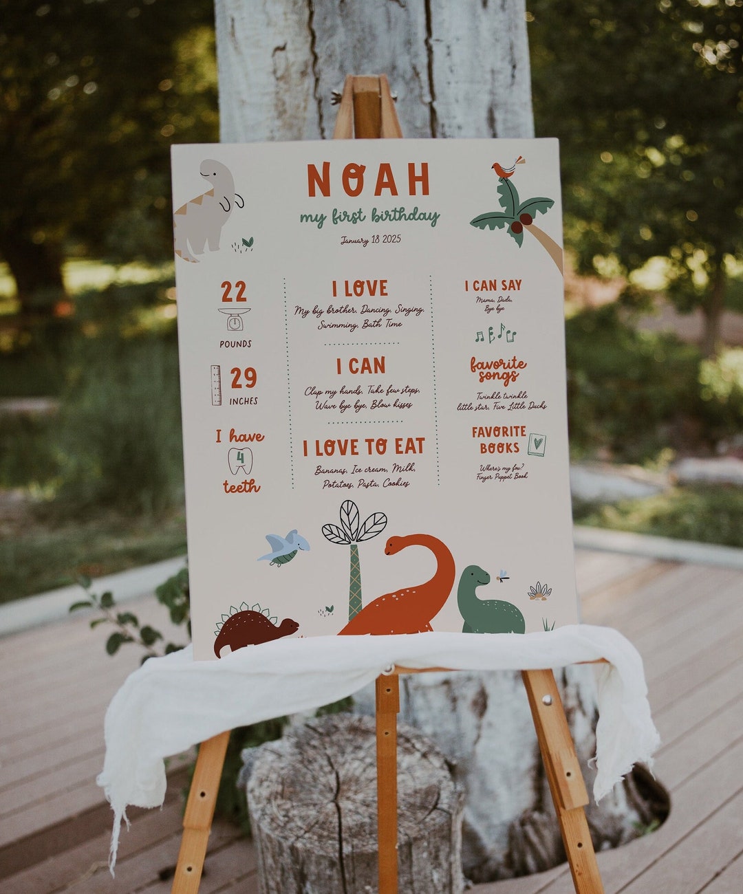 Dinosaur First Birthday Milestone Poster Board Template, Printable ...