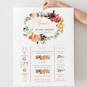 Fall First Birthday Milestone Poster Board Template, Printable Editable ...