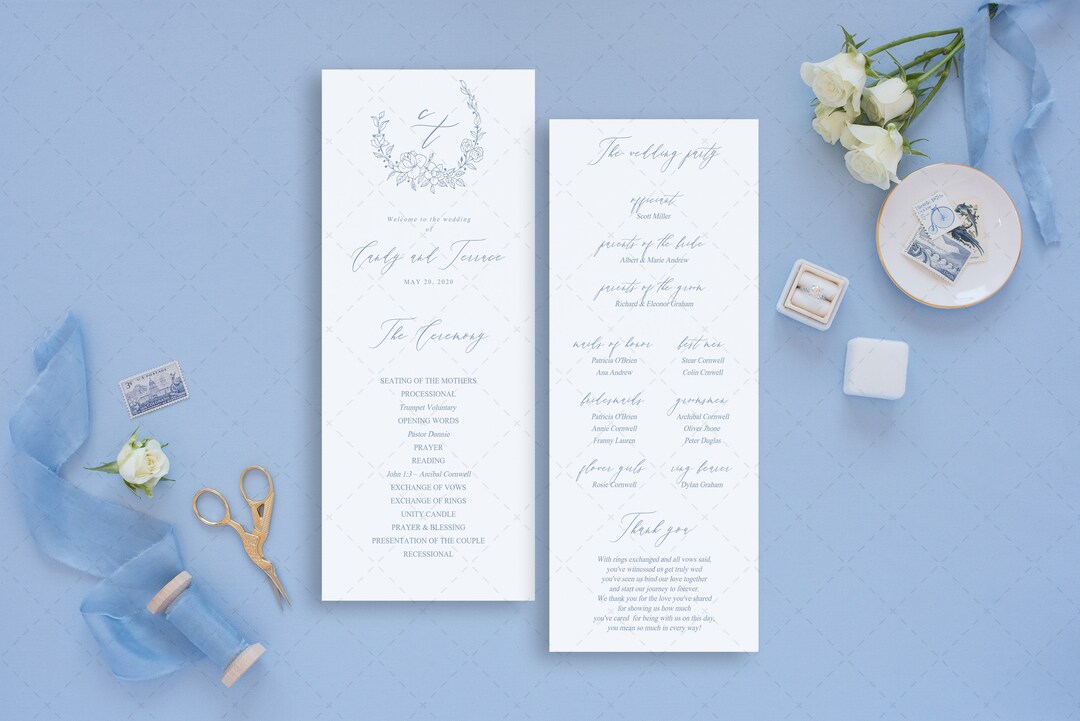 French Blue Program Template, Dusty Blue Wedding Program Printable ...