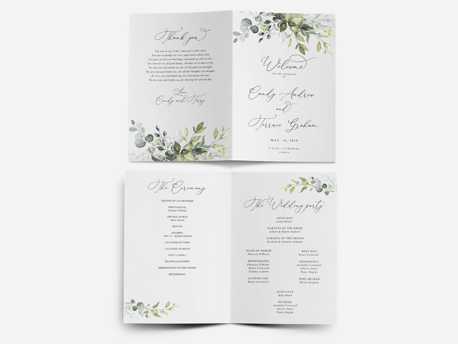 Greenery Program Template Folded Wedding Program Printable - Etsy